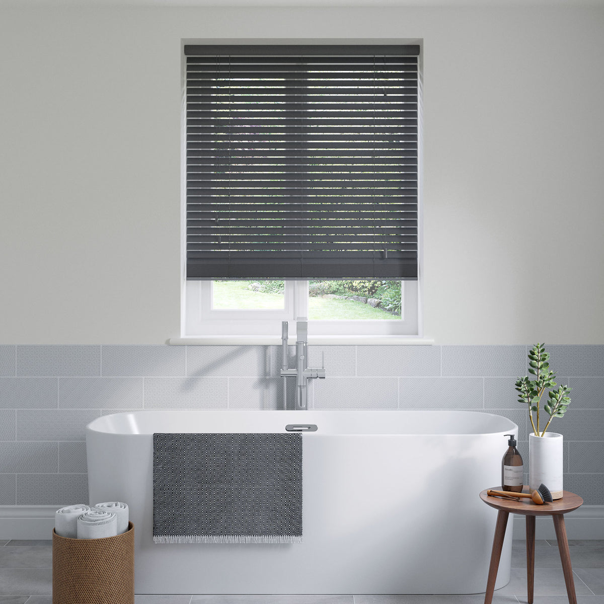 Buy Bamboo Graphite Grey Wooden Blinds 50mm